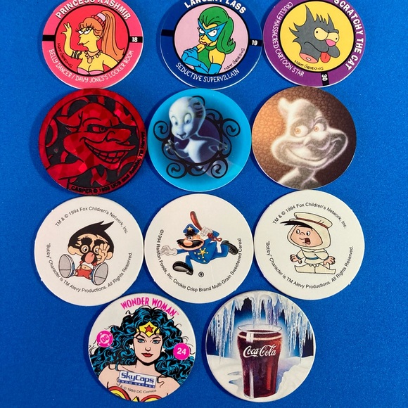 Warner Bros. | Toys | Vintage 9s Pogs Set Simpsons Casper Wonder Woman ...